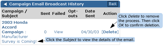View Campaign Email History